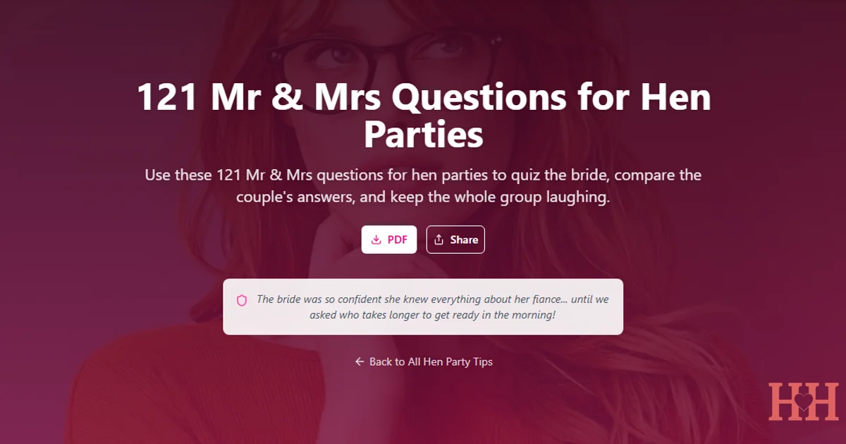 121 Mr & Mrs Questions for Hen Parties | Fun Quiz Ideas